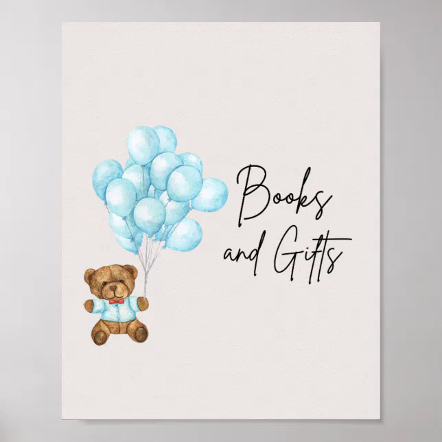 Baby Blue Bear Baby Shower Books & Gifts Poster | Zazzle