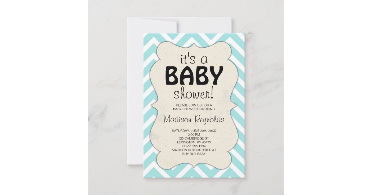 Baby Blue Chevron Baby Shower Invitation | Zazzle