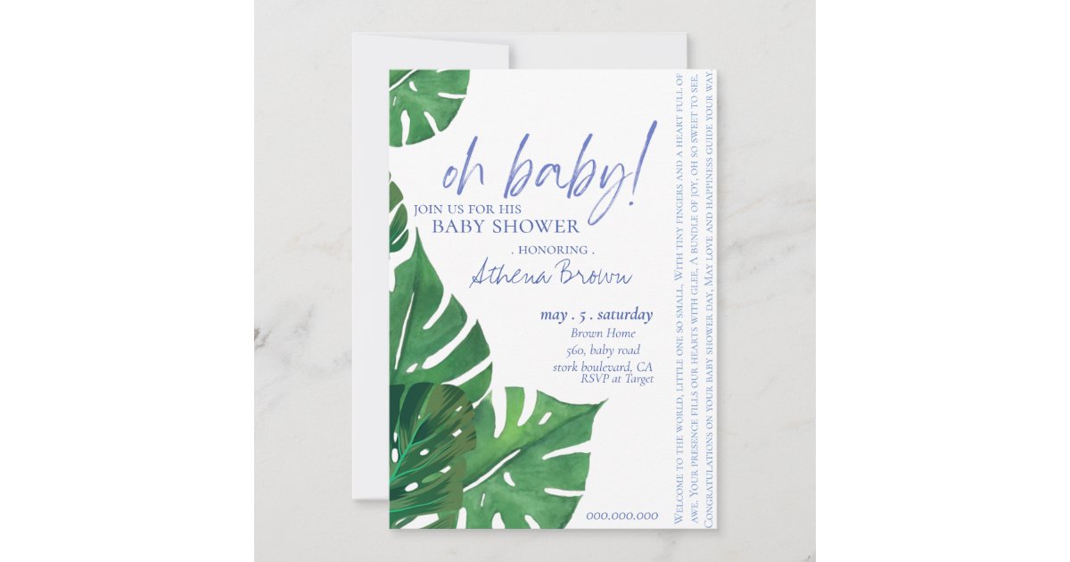 Baby Boy, Script Quote Tropical Floral Baby Shower Invitation | Zazzle