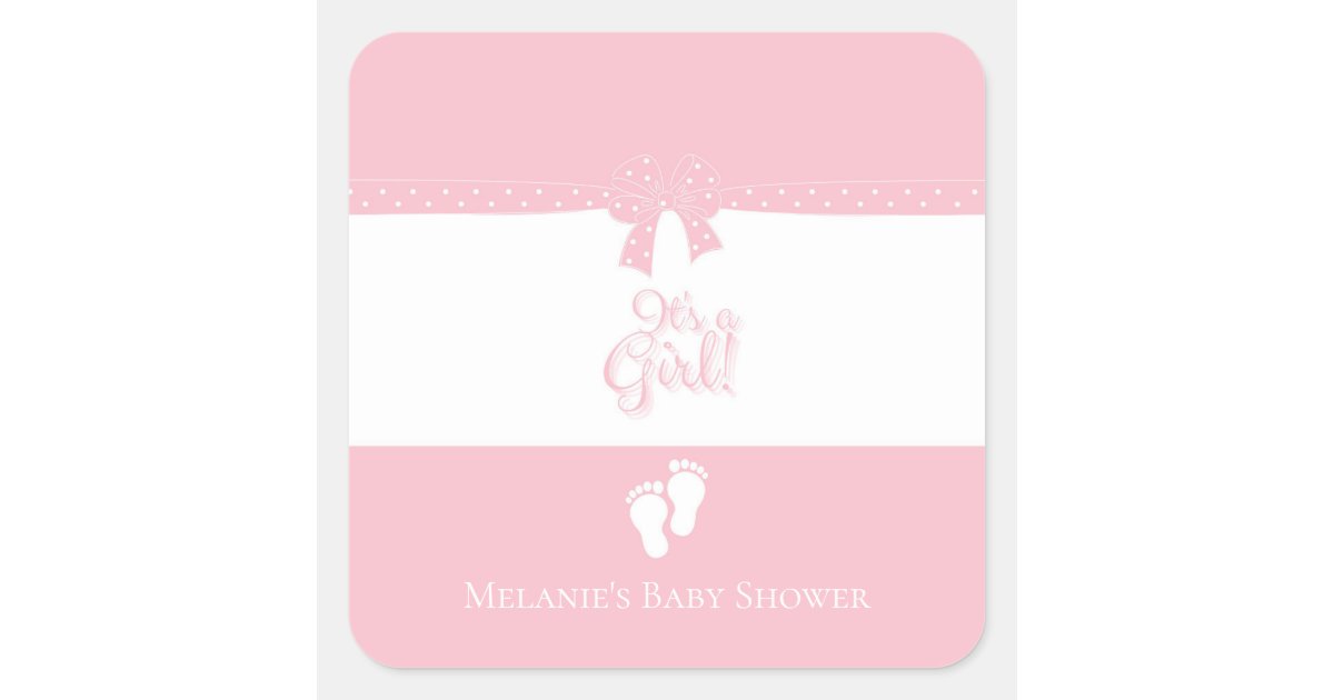 Baby Girl Pink Bows & Little Feet Custom Square Sticker | Zazzle