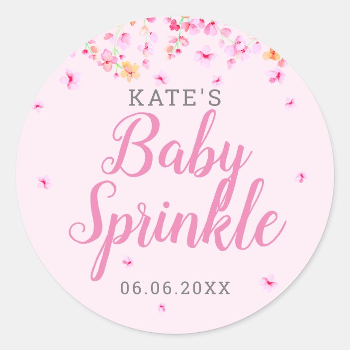 Baby Girl Sprinkle Pink Watercolor Blossom Classic Round Sticker | Zazzle