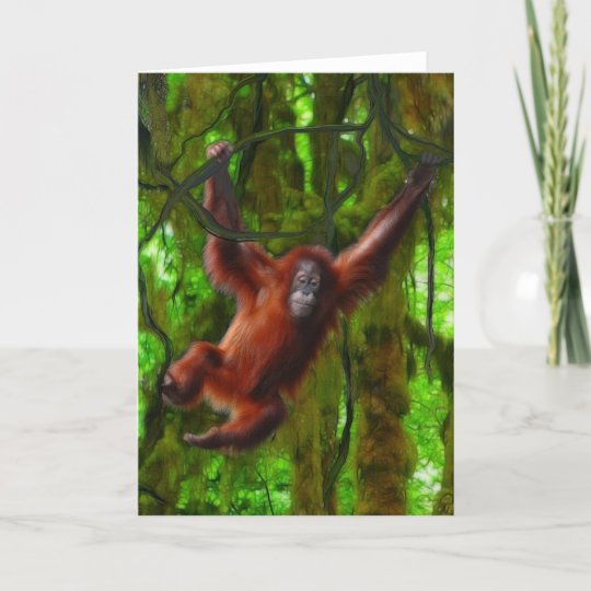 Baby Orangutan & Rainforest Primate Art Gift Thank You Card | Zazzle.co.uk
