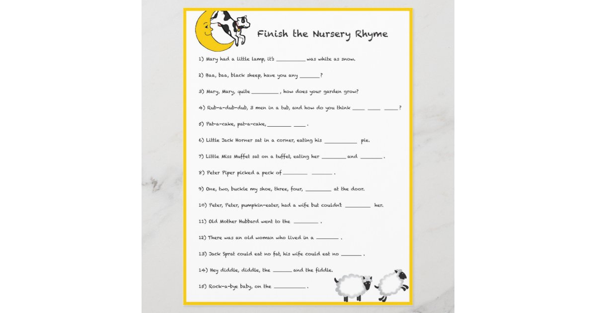 Baby Shower Game - Finish the Nursery Rhyme | Zazzle