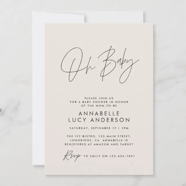 Baby shower script modern natural elegant photo invitation | Zazzle