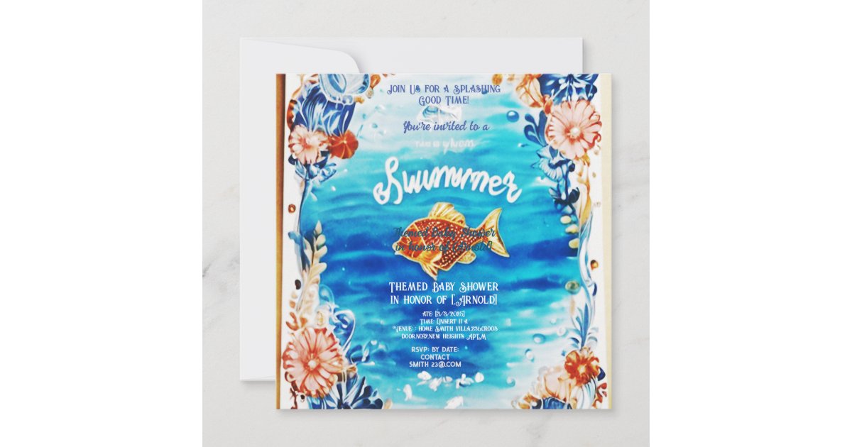 baby shower swimmer bluewater splashes invitation | Zazzle