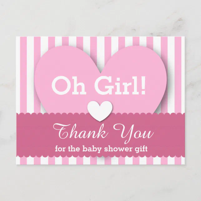 BABY SHOWER THANK YOU Hearts Stripes V06 PINK Postcard | Zazzle