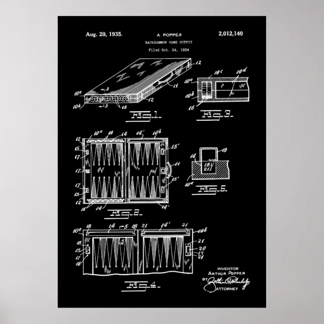 Backgammon Game 1935 Patent Poster | Zazzle