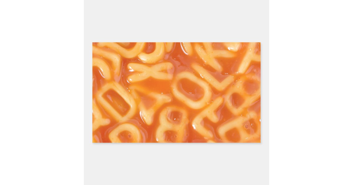 Background of alphabet shaped spaghetti rectangular sticker | Zazzle