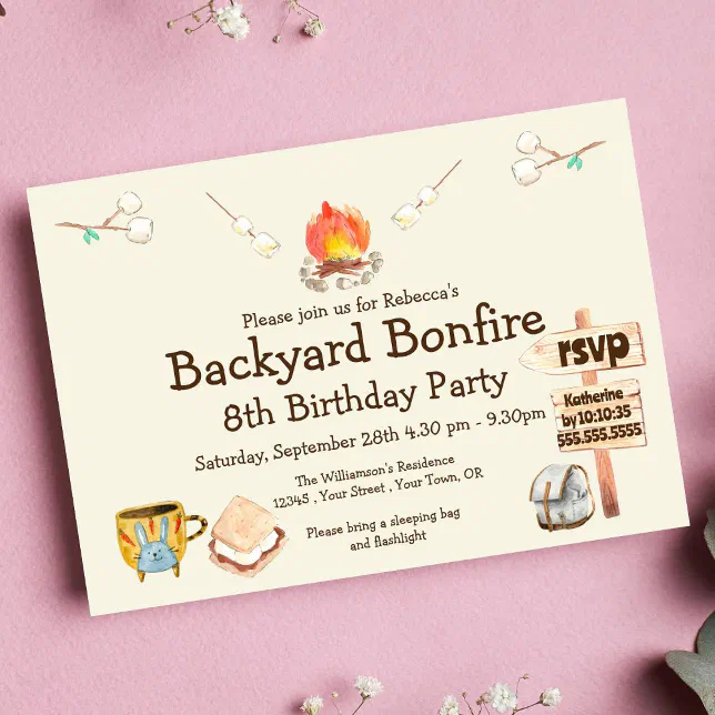 Backyard Bonfire Camping Birthday Party Invitation | Zazzle