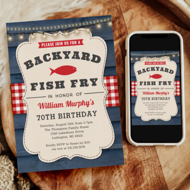 Backyard Fish Fry 70th Birthday Invitation | Zazzle