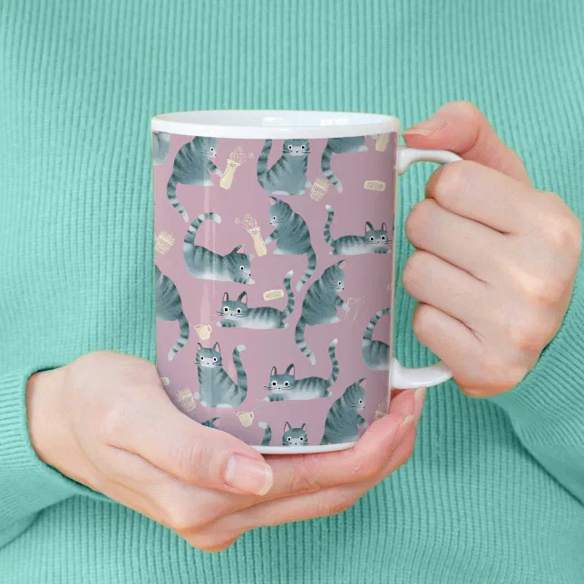 Bad Grey Tabby Cats Knocking Stuff Over Coffee Mug | Zazzle