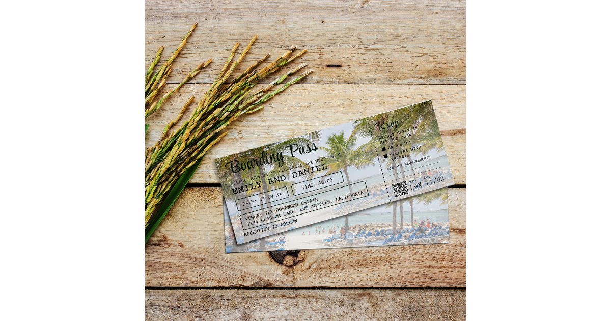 Bahamas Destination Boarding Pass Wedding Invitation | Zazzle