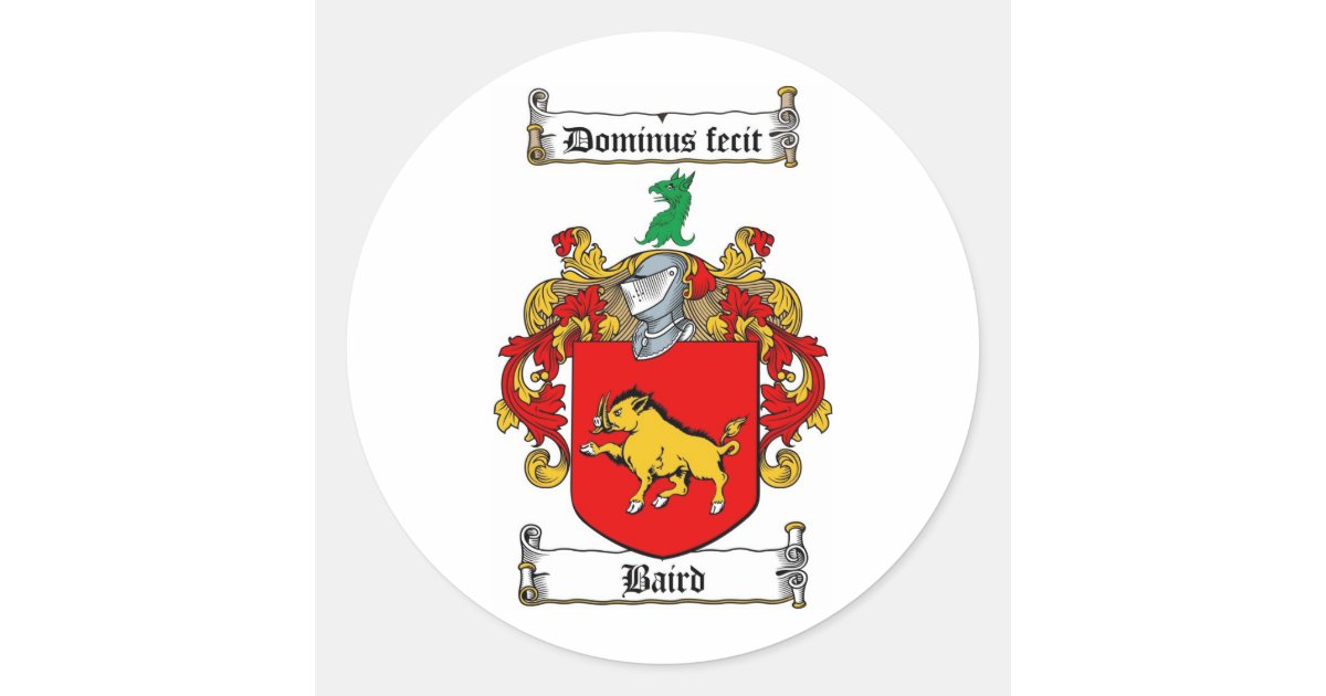 BAIRD FAMILY CREST - BAIRD COAT OF ARMS CLASSIC ROUND STICKER | Zazzle