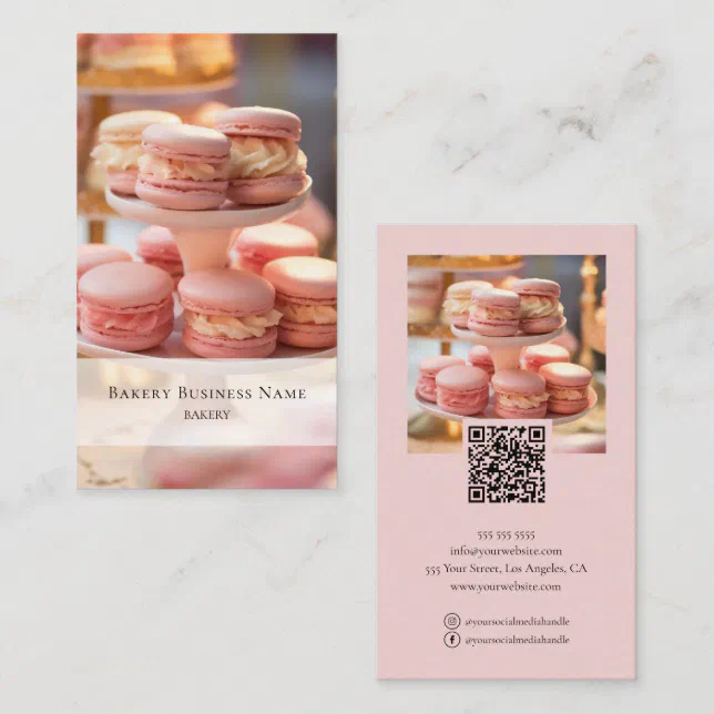 Bakery Custom Photo QR Code Pink Business Card | Zazzle