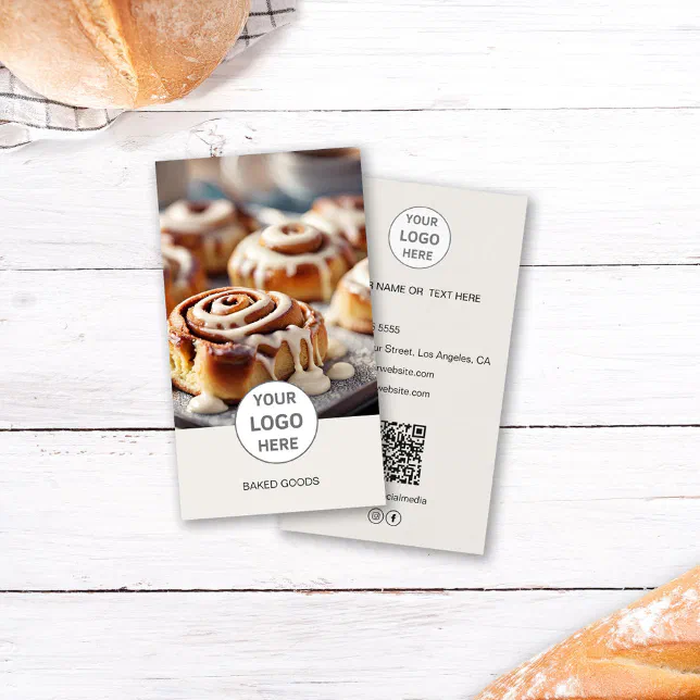 Bakery Logo Photo QR Code Tan Business Card | Zazzle