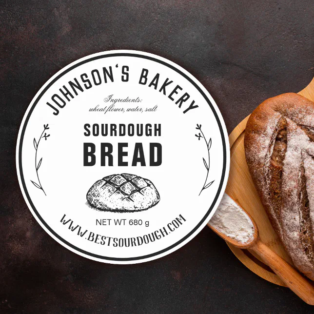 Bakery Name Sourdough Bread Loaf Vintage Bakery Classic Round Sticker ...