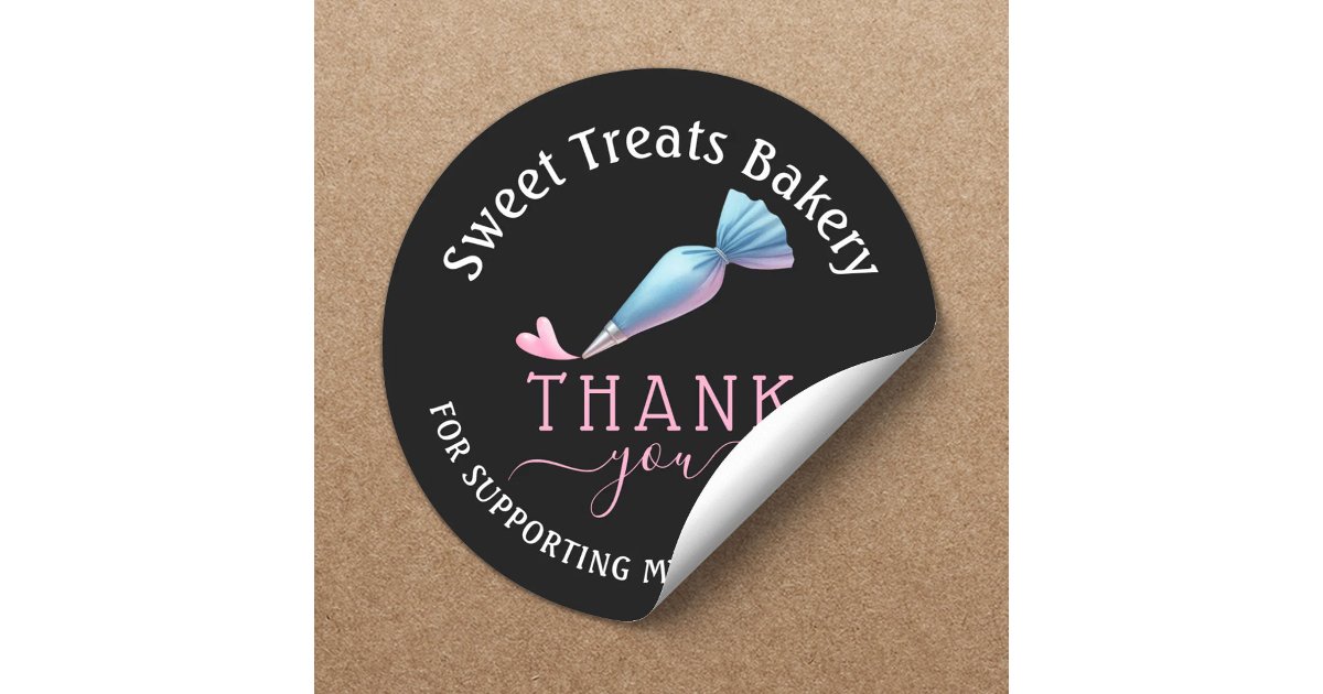 Bakery Pastry Chef Elegant Black Thank You Classic Round Sticker | Zazzle