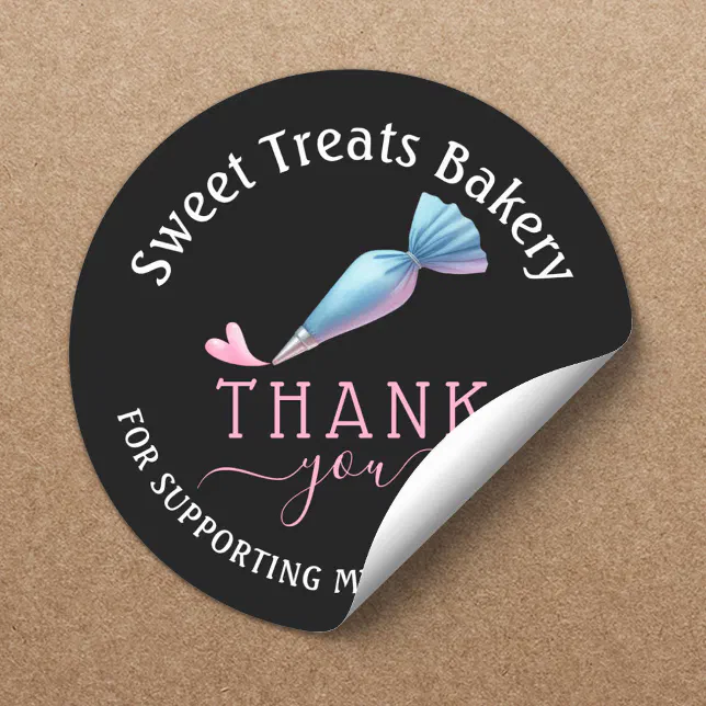 Bakery Pastry Chef Elegant Black Thank You Classic Round Sticker | Zazzle