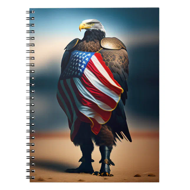 Bald Eagle Wearing Armour Holding An American Flag Notebook | Zazzle