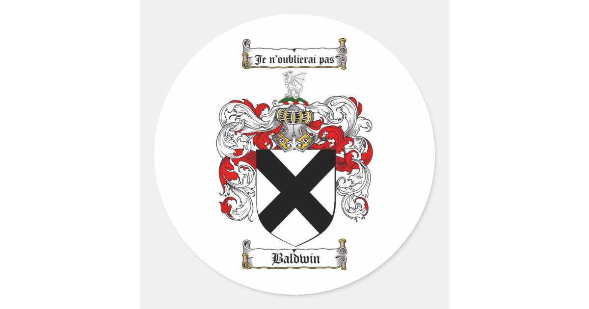 BALDWIN FAMILY CREST - BALDWIN COAT OF ARMS CLASSIC ROUND STICKER | Zazzle
