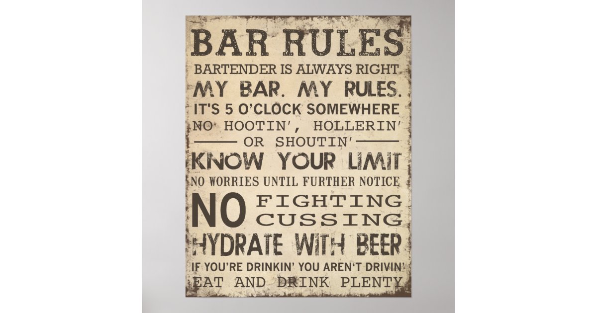 Bar Rules Poster | Zazzle