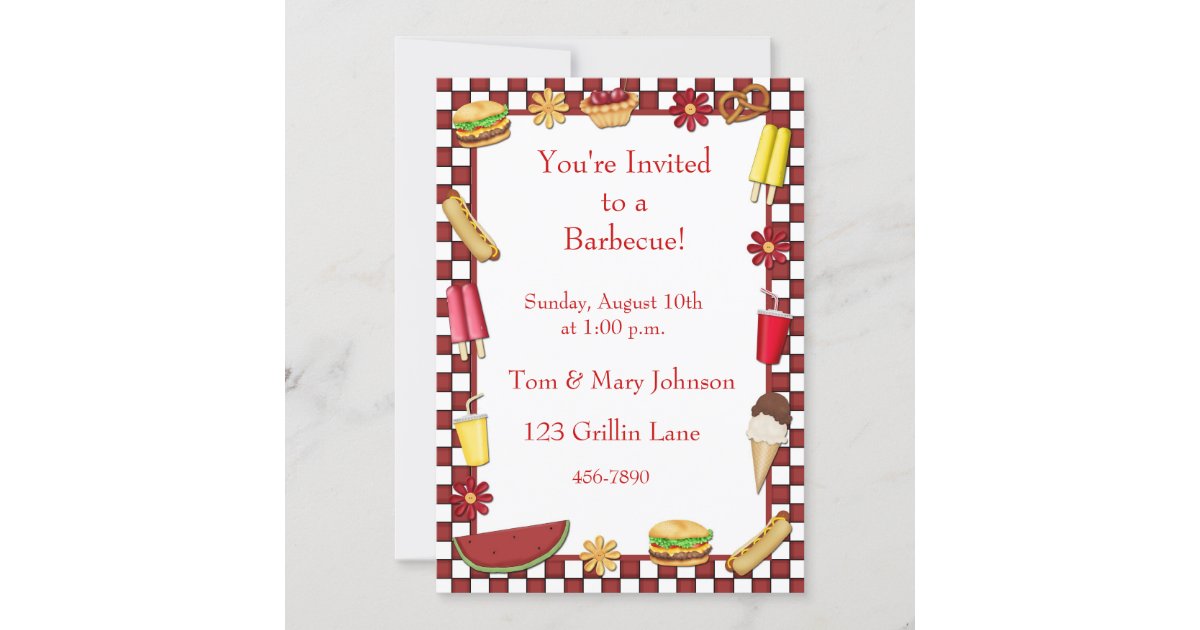 Barbecue Picnic Border Red Invitation | Zazzle