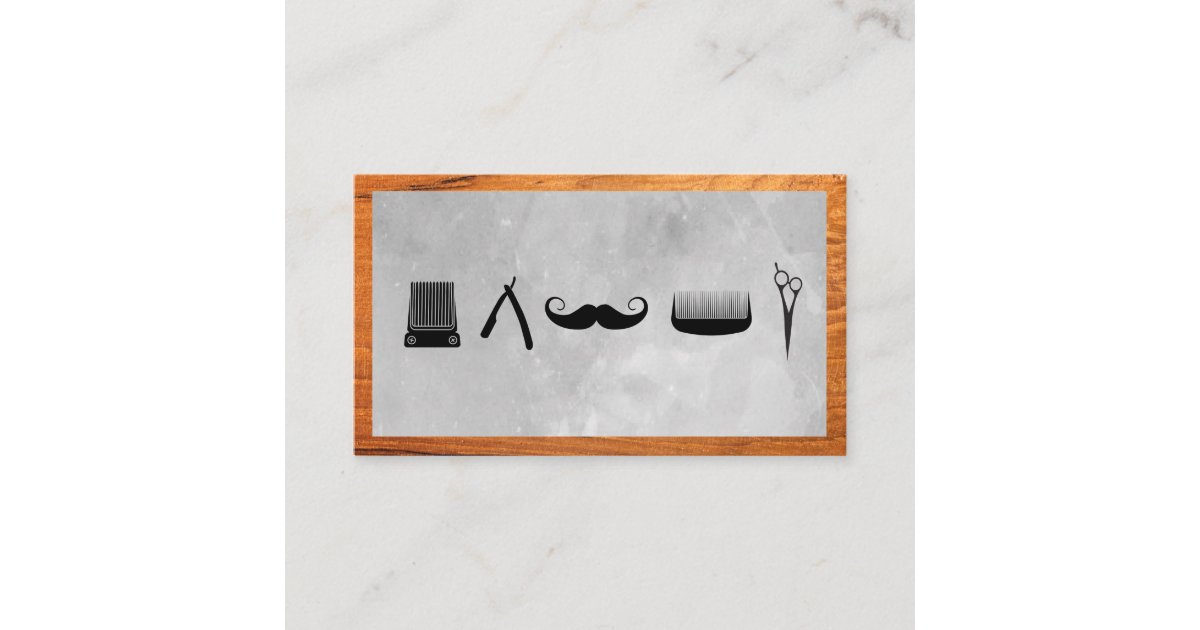 Barber Shop icons | Wood Border Business Card | Zazzle