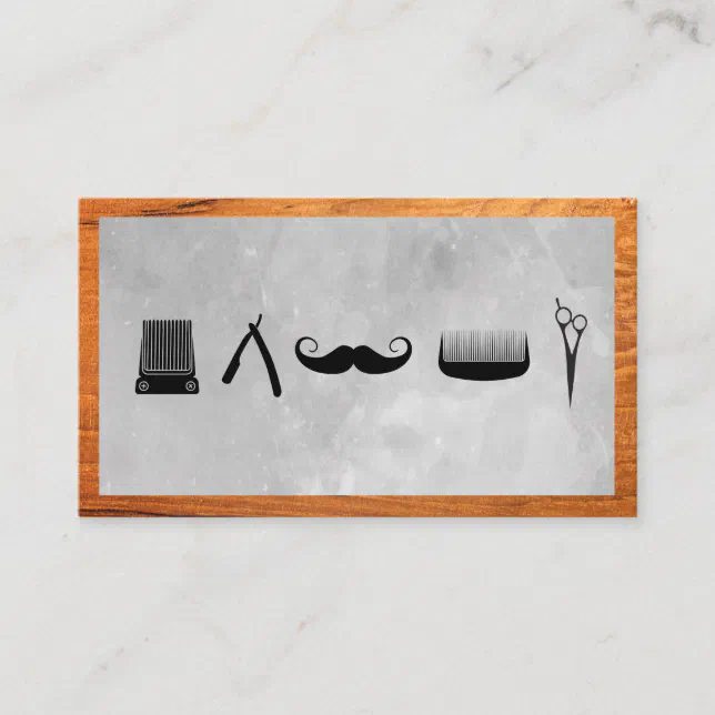 Barber Shop icons | Wood Border Business Card | Zazzle