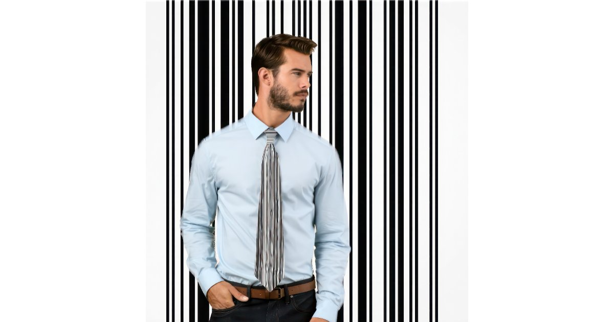 Barcode Vertical Striped Tie (Black and White) | Zazzle