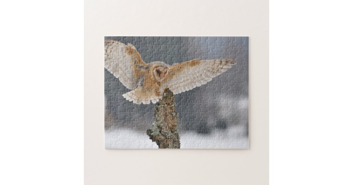 Barn owl landing to spike jigsaw puzzle | Zazzle