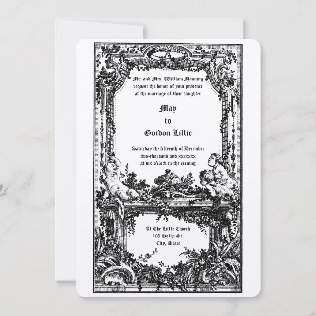 Baroque Rococo Cherubs Floral Wedding Altar Border Invitation | Zazzle
