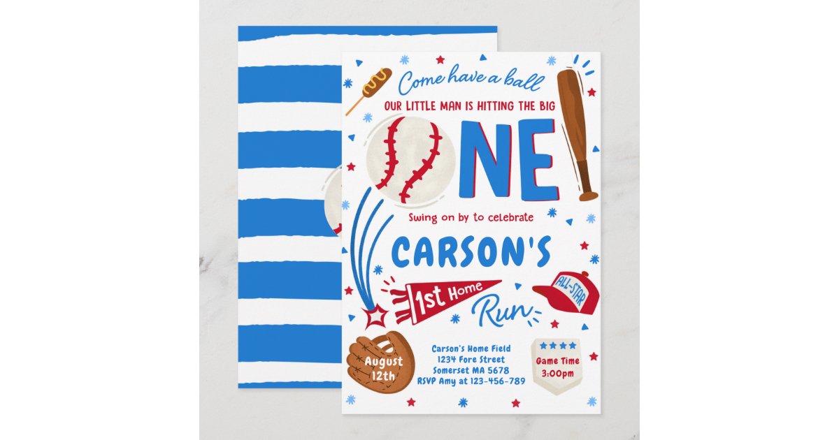 Baseball 1st Home Run Birthday Party Invitation | Zazzle