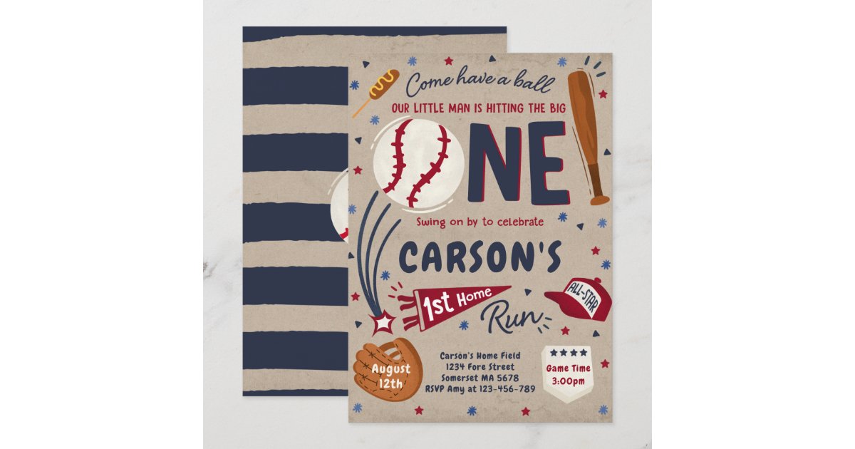 Baseball 1st Home Run Birthday Party Invitation | Zazzle