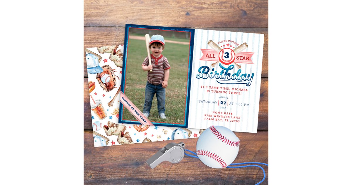 Baseball All Star Birthday Party Photo Invitation | Zazzle