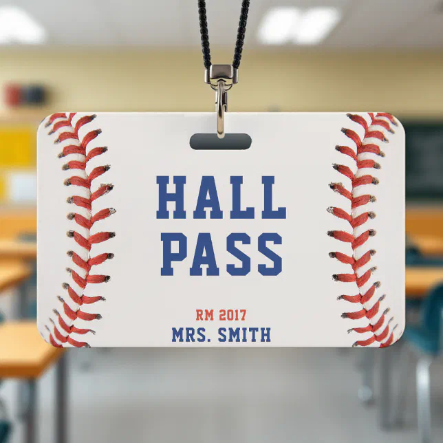 Baseball Softball School Teacher Student Hall Pass ID Badge | Zazzle