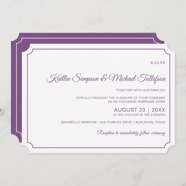 Simple Purple Border Wedding Invitations | Zazzle.co.uk