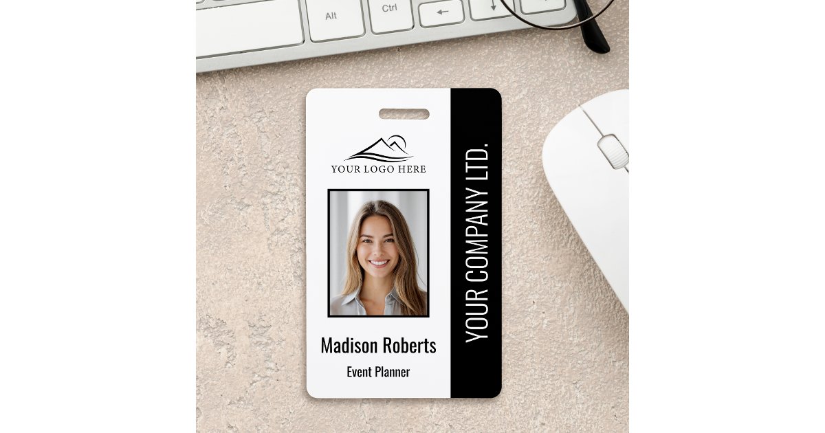 Basic Company Logo Photo Black Employee Security ID Badge | Zazzle