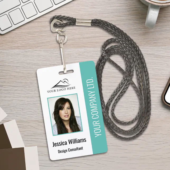 Basic Company Logo Photo Teal Employee Security ID Badge | Zazzle