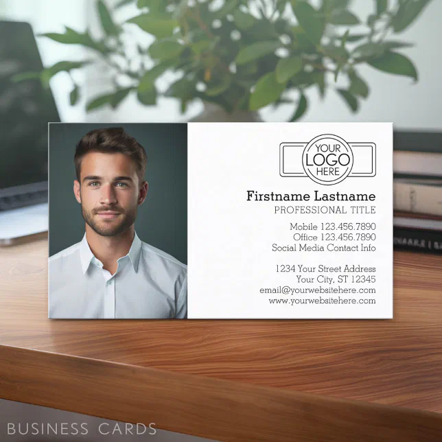 Basic Executive Design with Logo and Photo Business Card | Zazzle