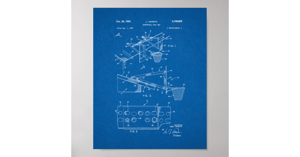 Basketball Goal Set Patent - Blueprint Poster | Zazzle