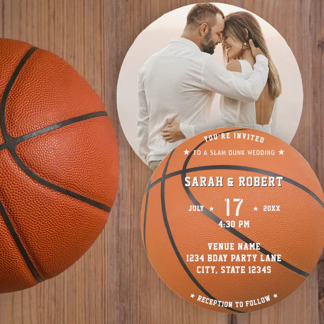Basketball Sport Photo Orange Wedding Invitation | Zazzle
