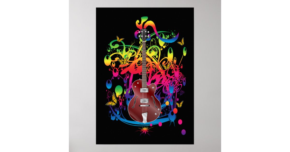 Bass Guitar Colour splash Poster | Zazzle