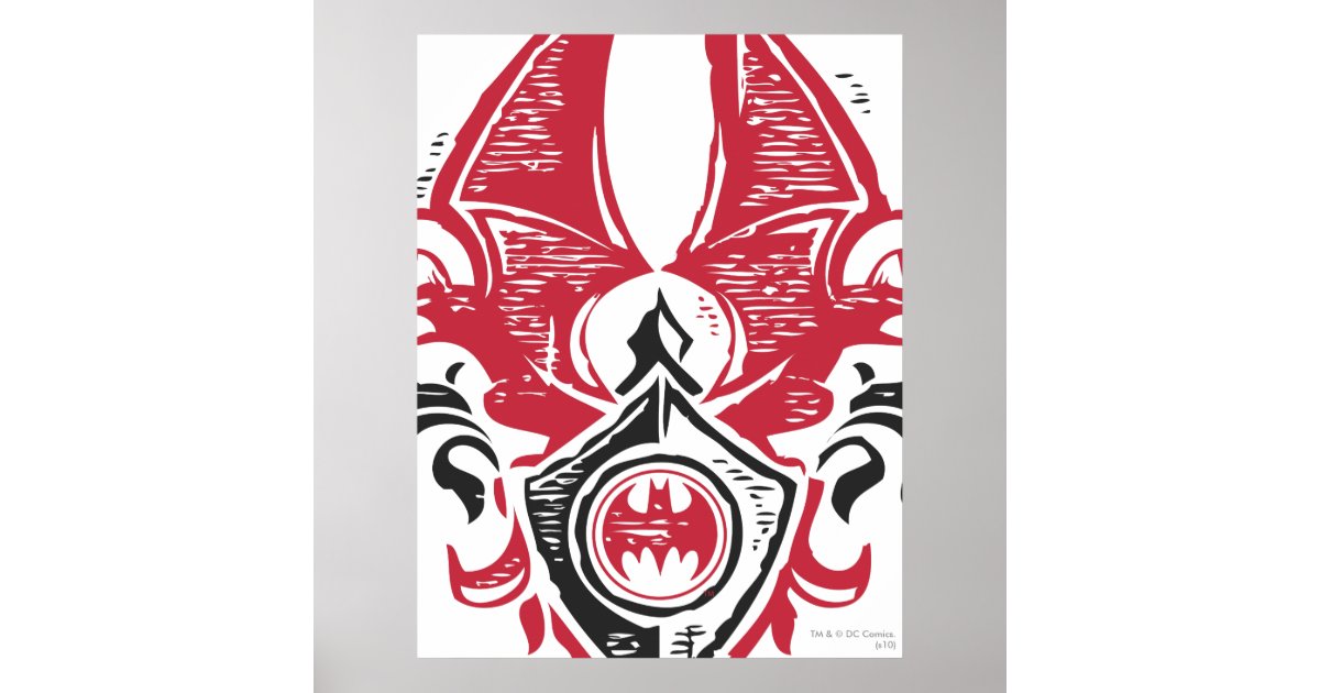Batman Symbol | Red Black Bat Stamp Crest Logo Poster | Zazzle