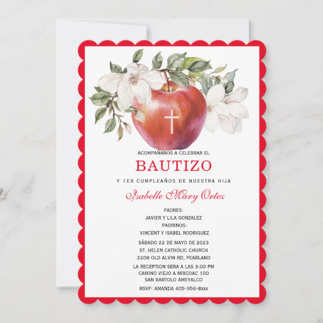 Bautismo y Primer Cumpleaños de Manzan Invitations | Zazzle