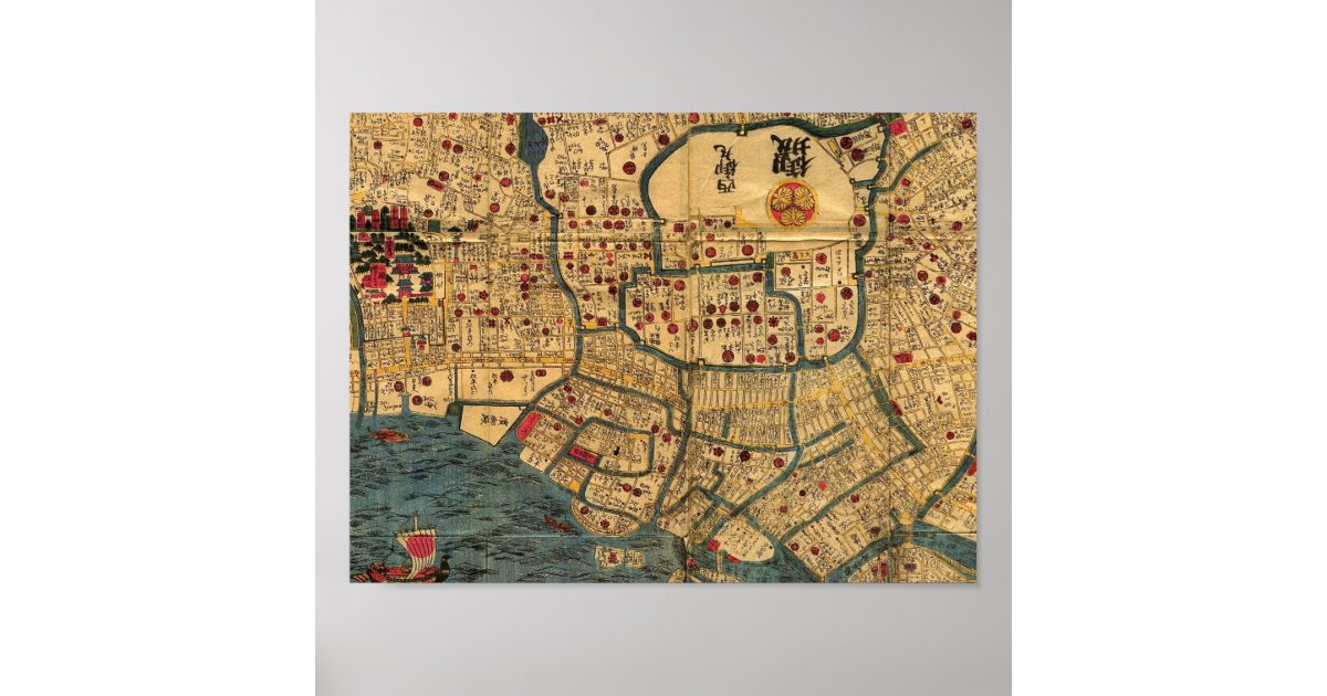 Bay of Tokyo Japanese map Poster, Edo Period Poster | Zazzle