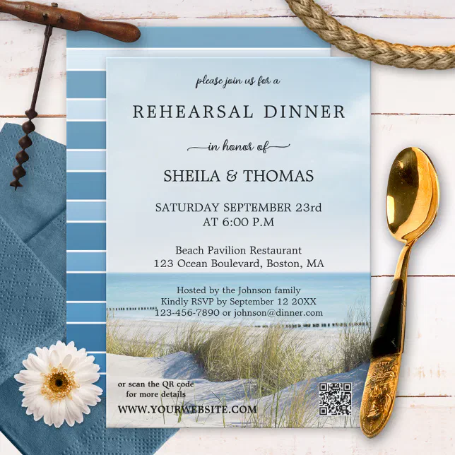 Beach and Dunes QR Code Rehearsal Dinner Invitation | Zazzle