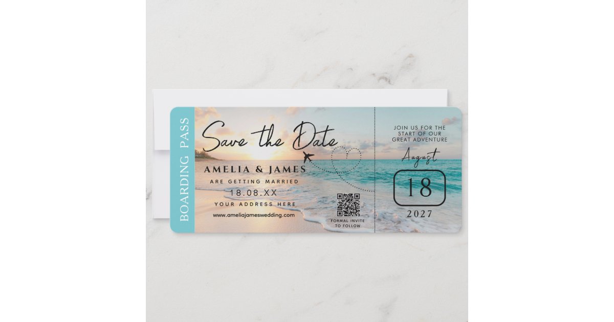 Beach Boarding Pass Save the Date wedding Invitation | Zazzle