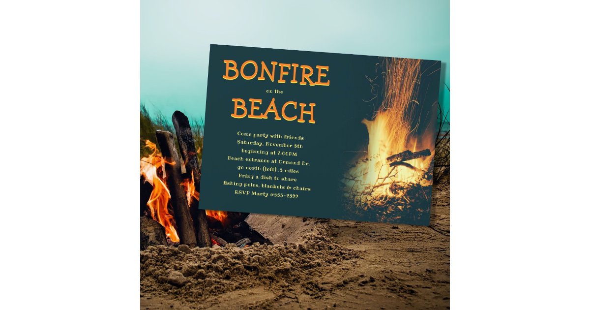 Beach Bonfire Nighttime Party Invitation | Zazzle
