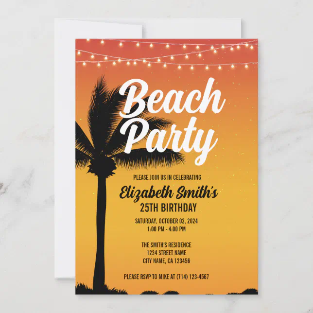 Beach Bonfire Theme Birthday Party Invitation | Zazzle