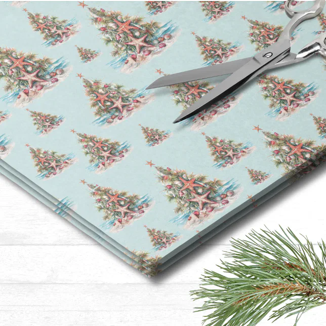 Beach Christmas Tree Pattern Tissue Paper | Zazzle